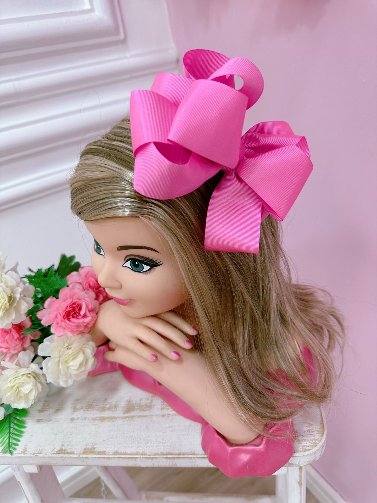 Laço Infantil Rosa Chiclete Nó Bico de Pato - Rosa Charmosa Atacado