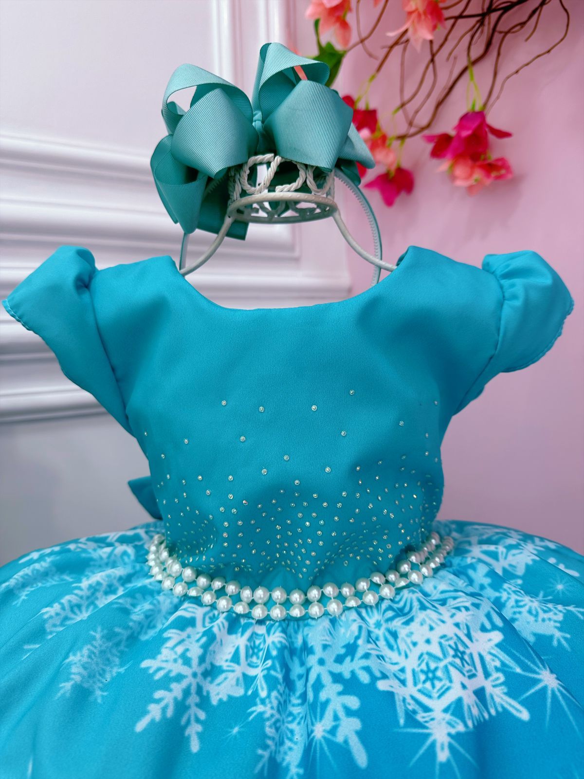 Vestido Infantil Princesa Frozen Elsa Gelo Pérolas Festa - Rosa ...