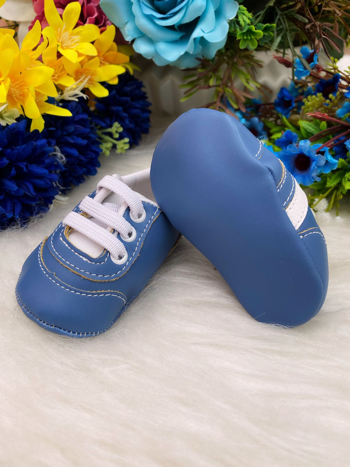 Tênis Bebê Couro Sintético Azul Bebê e Branco - Rosa Charmosa Atacado