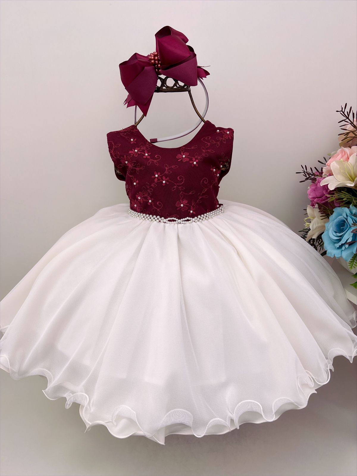 Vestido Infantil Marsala C/ Renda Saia Off Princesas Luxo - Rosa ...