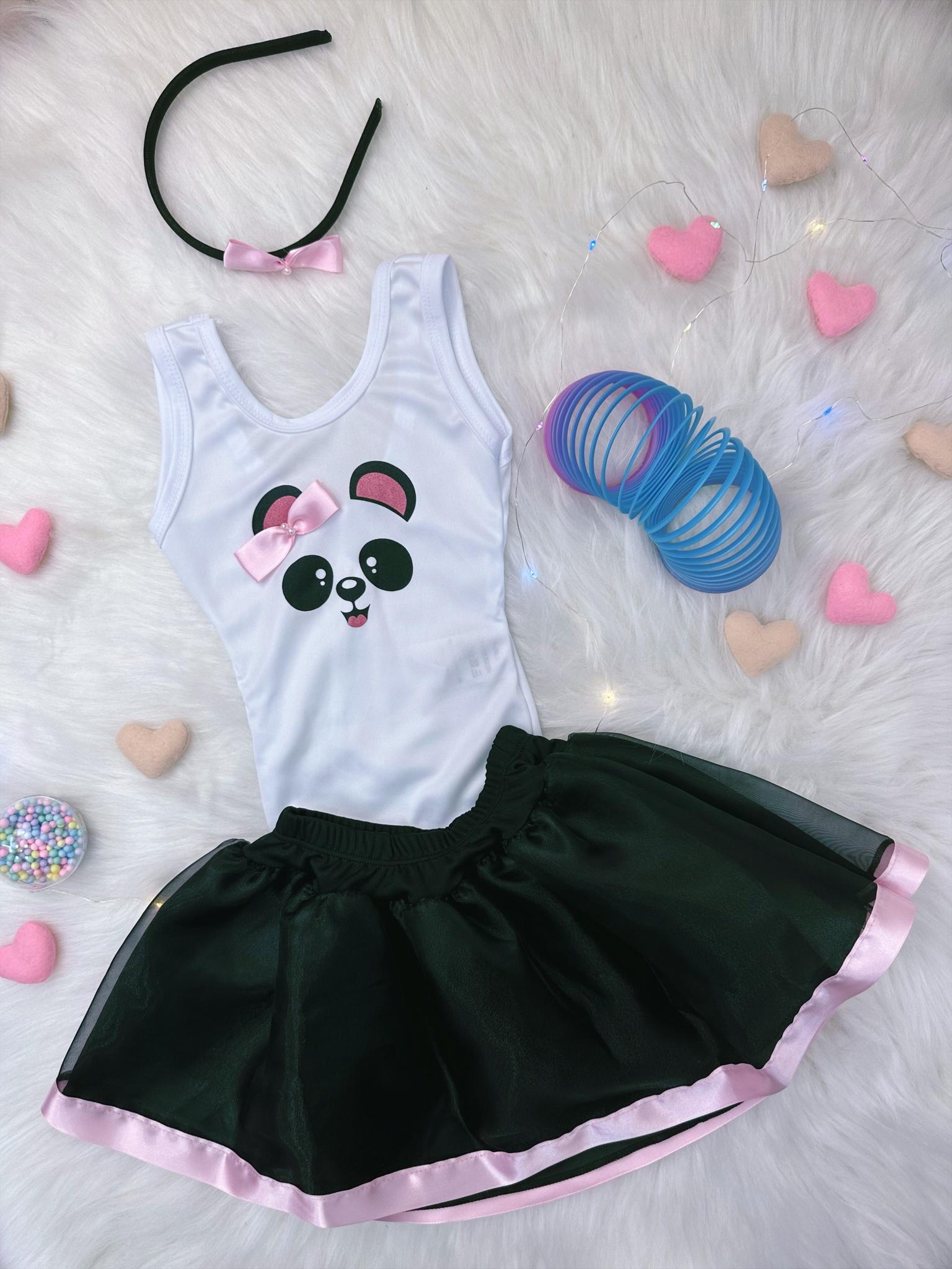 Fantasia Infantil Panda Princesa Com Tiara Festas - Rosa Charmosa Atacado