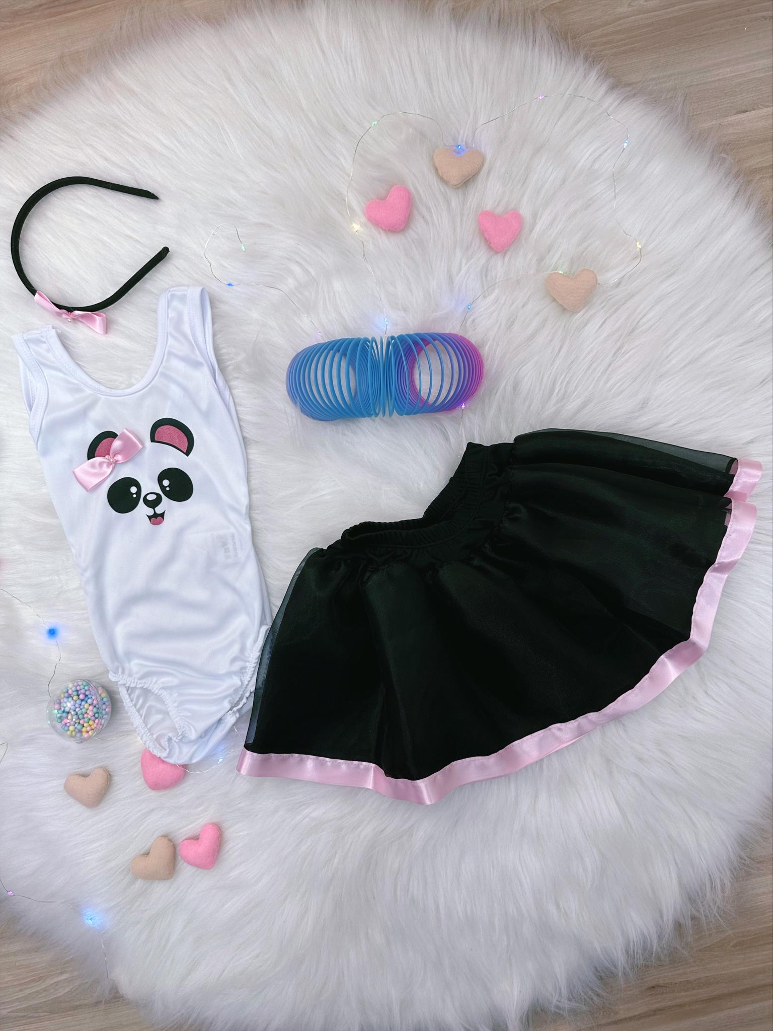 Fantasia Infantil Panda Princesa Com Tiara Festas - Rosa Charmosa Atacado