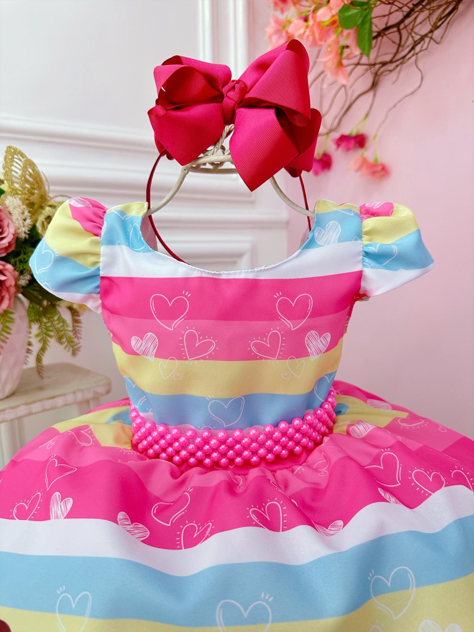 Vestido Infantil Maria Clara e JP Colorido Cinto Pérolas - Rosa ...