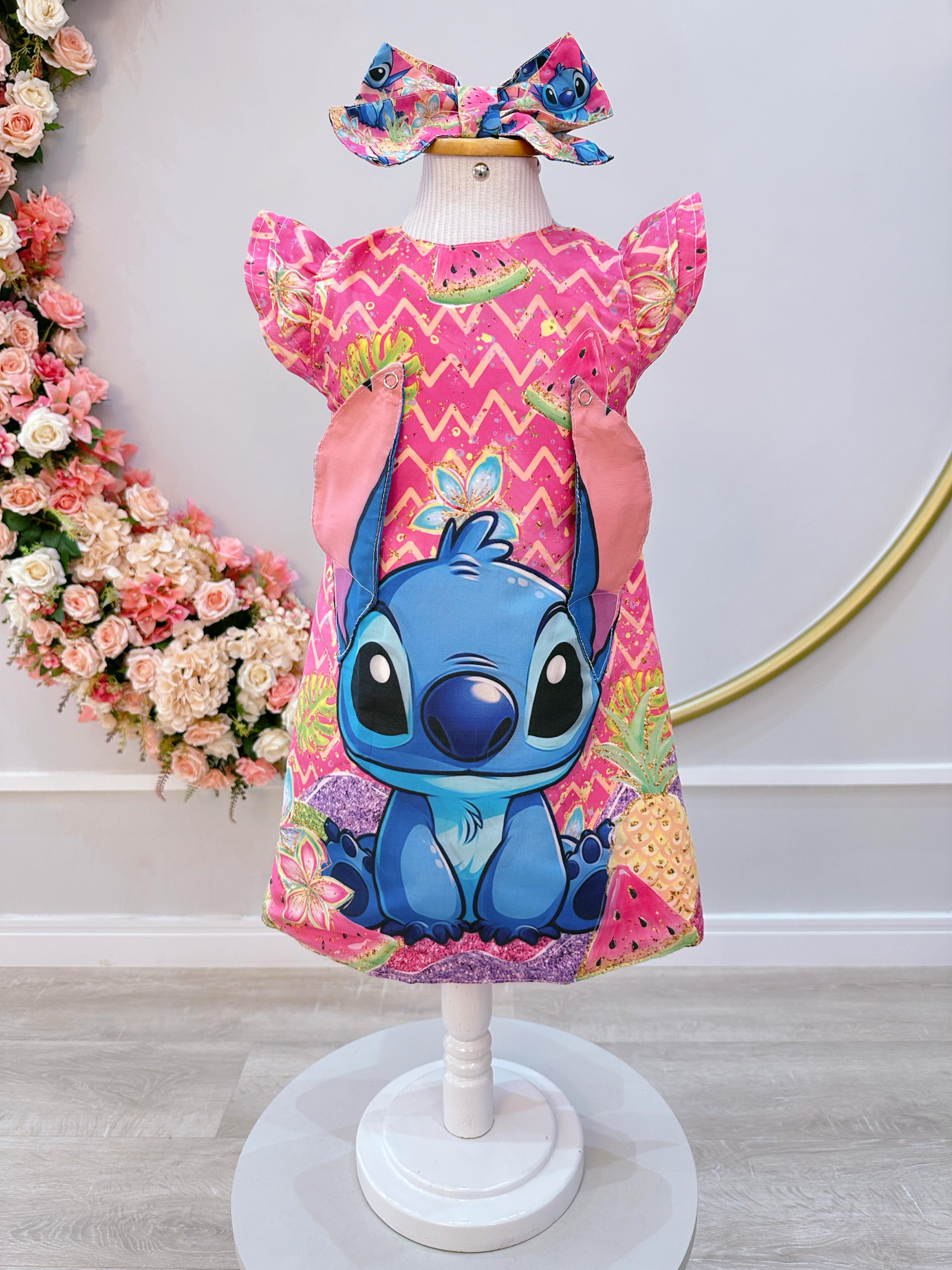 Vestido Infantil Rosa Lilo e Stitch Luxo Festas - Rosa Charmosa Atacado