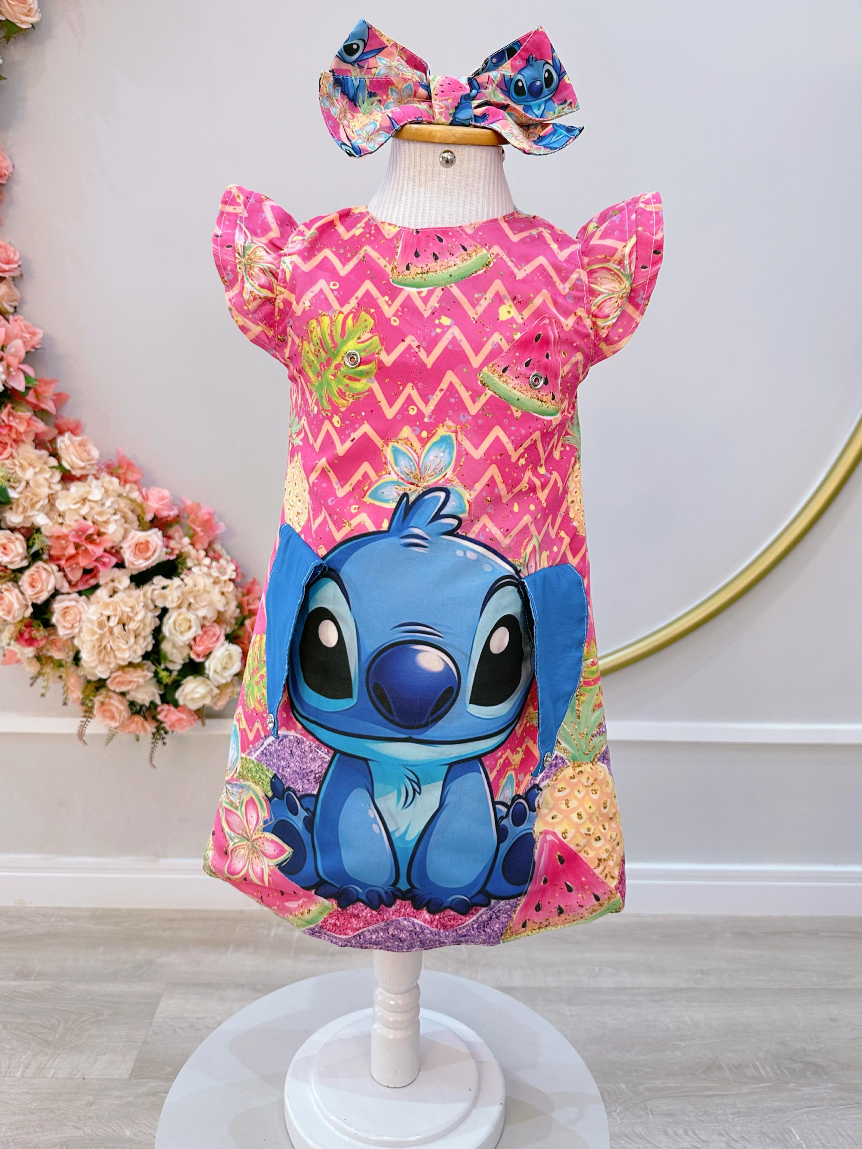 Vestido Infantil Rosa Lilo e Stitch Luxo Festas - Rosa Charmosa Atacado