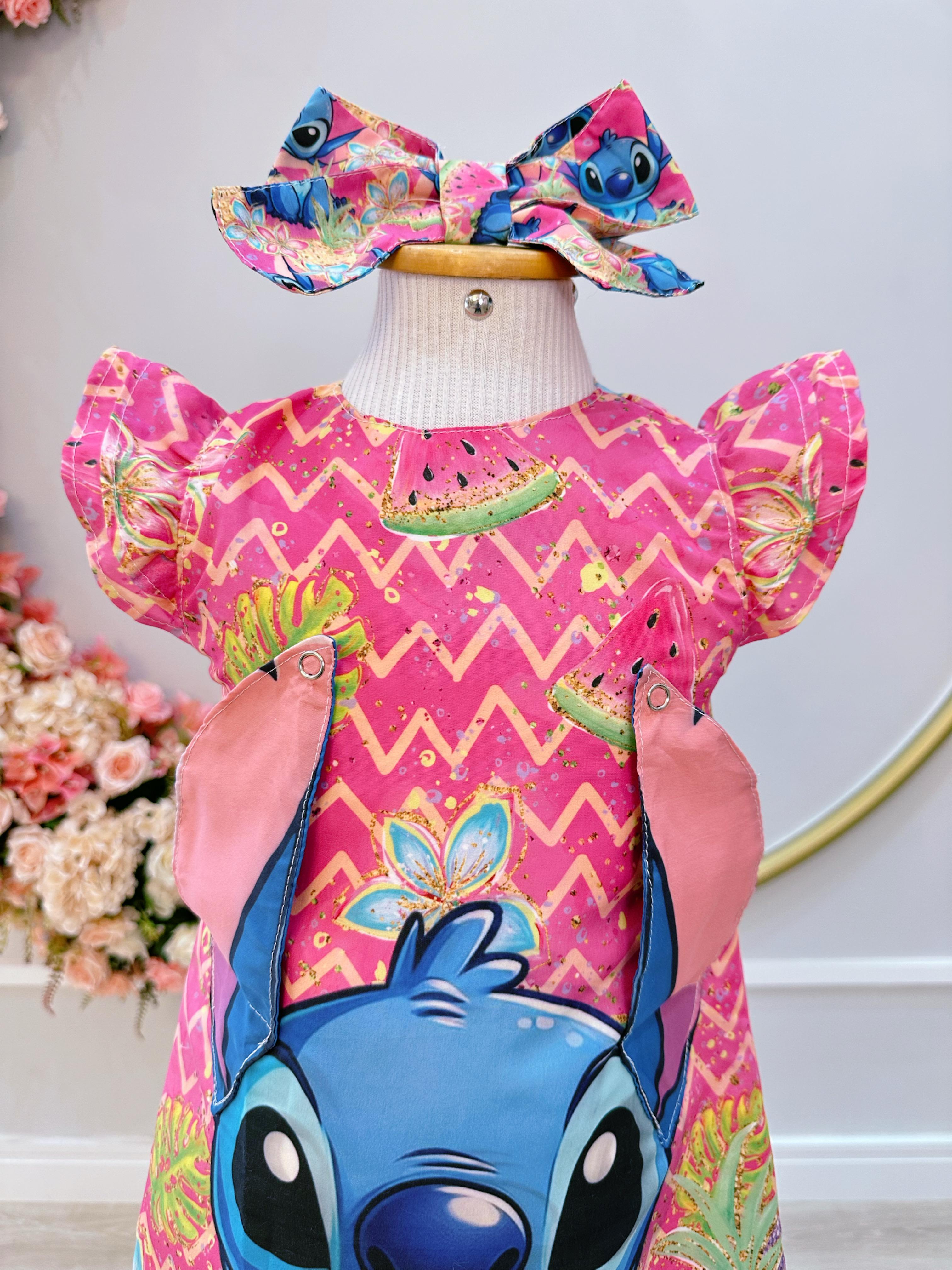 Vestido Infantil Rosa Lilo e Stitch Luxo Festas - Rosa Charmosa Atacado